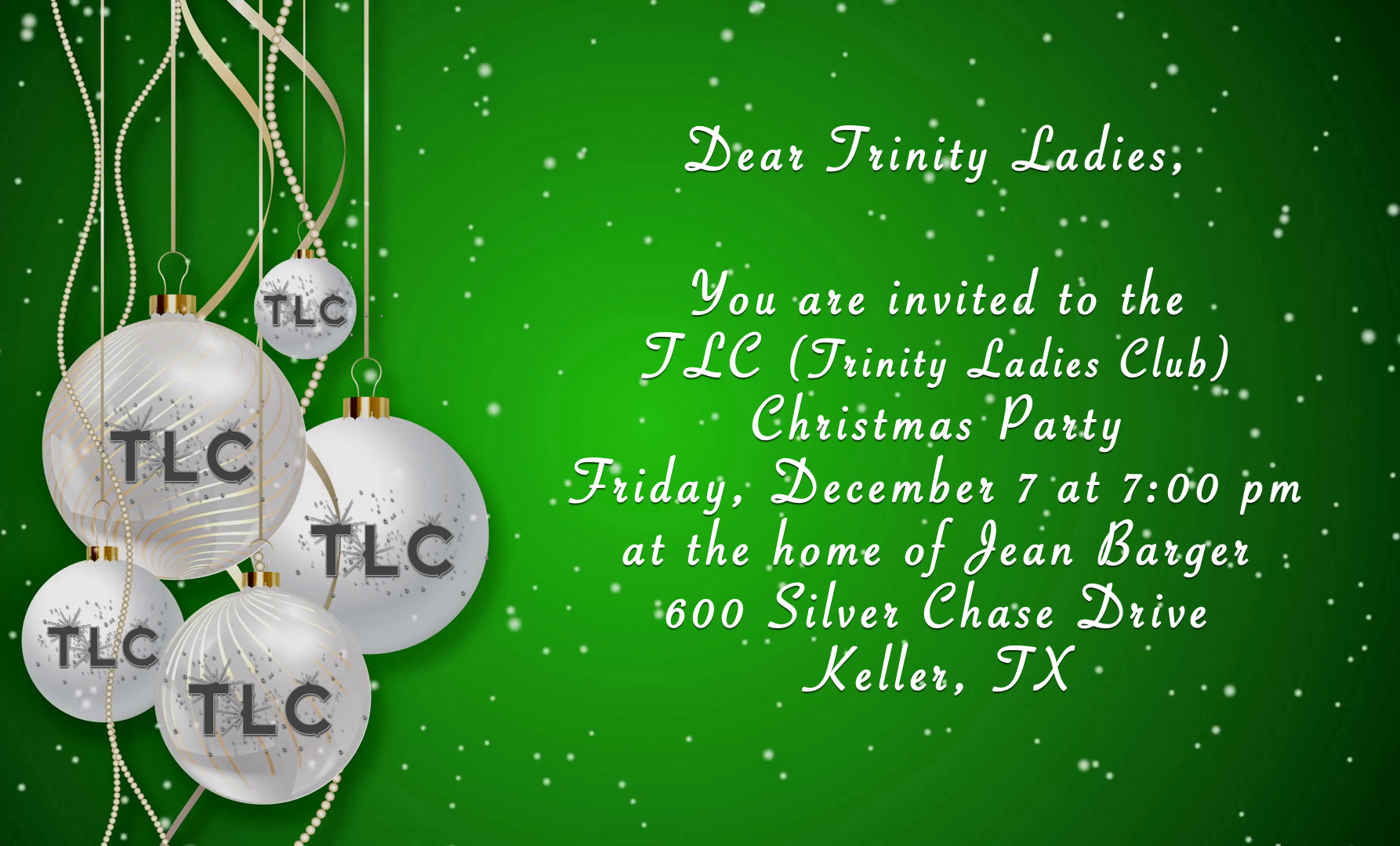 TLC Christmas Party – December 7th – Trinity Presbyterian Church